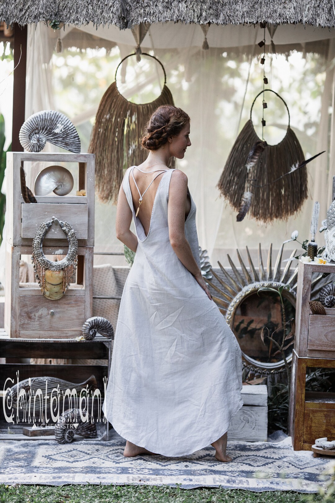 Grey Maxi Linen Dress Organic Clothing Bohemian Dresses - Etsy