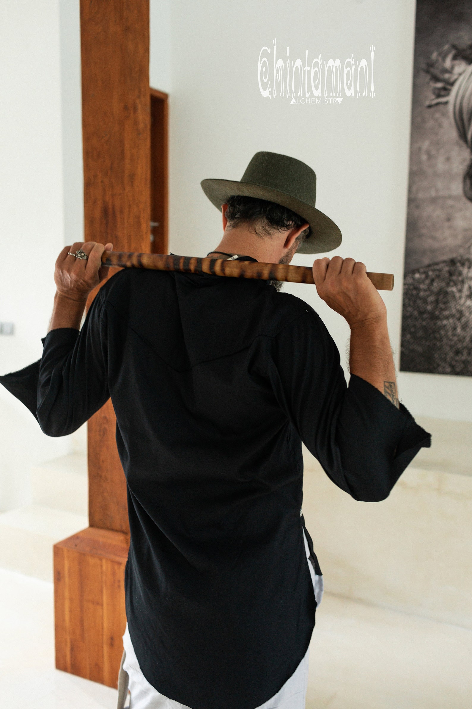 Black Button Down Shirt Men Boho Clothing Cotton Top 3/4 - Etsy