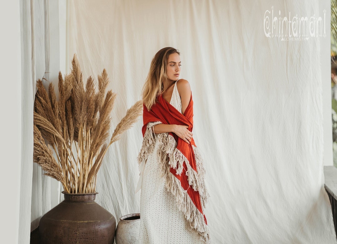 Boho Fringed Shawl ∆ Summer Scarf Women ∆ Hippie Clothing Organic Shawl ...