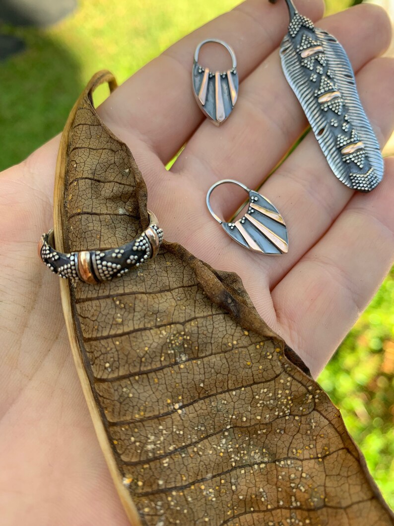 Silver & Gold Feather Pendant Unique Bird Feather Necklace - Etsy