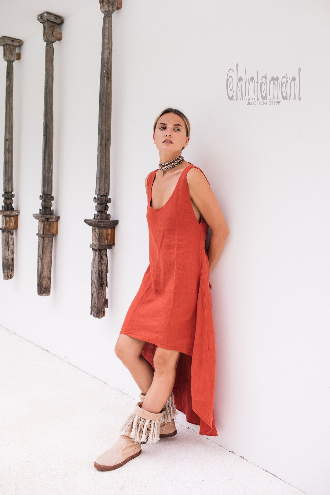 Backless Linen Dress ∆ Goddess Organic Dress ∆ Linen Clothing Women ...