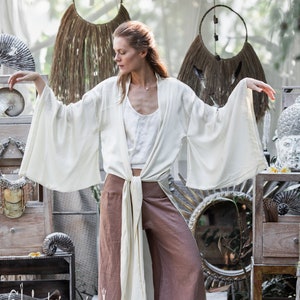 Cream Silk Kimono Robe Natural Silk Clothing Women Boho Kimono Cardigan ...