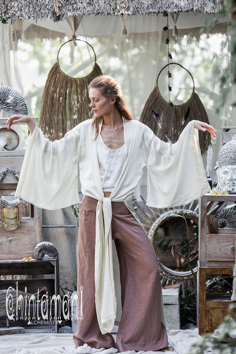 Cream Silk Kimono Robe Natural Silk Clothing Women Boho - Etsy