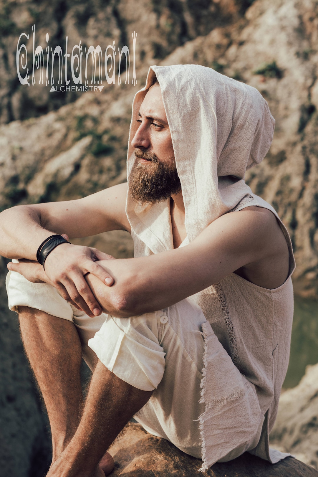 Raw Cotton Man Hooded Shirt White Long Tank Top Men Boho - Etsy