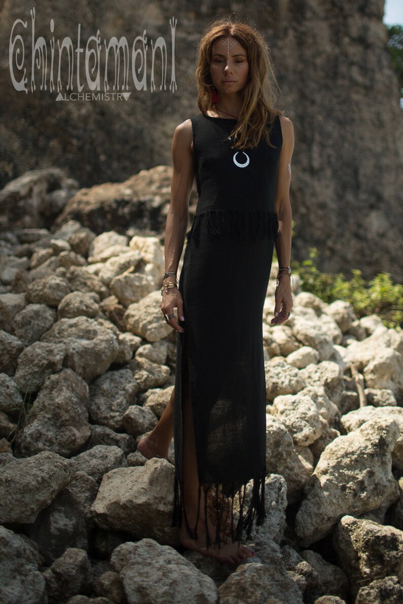 Long Boho Dress Black Bohemian Dress Maxi Raw Cotton - Etsy