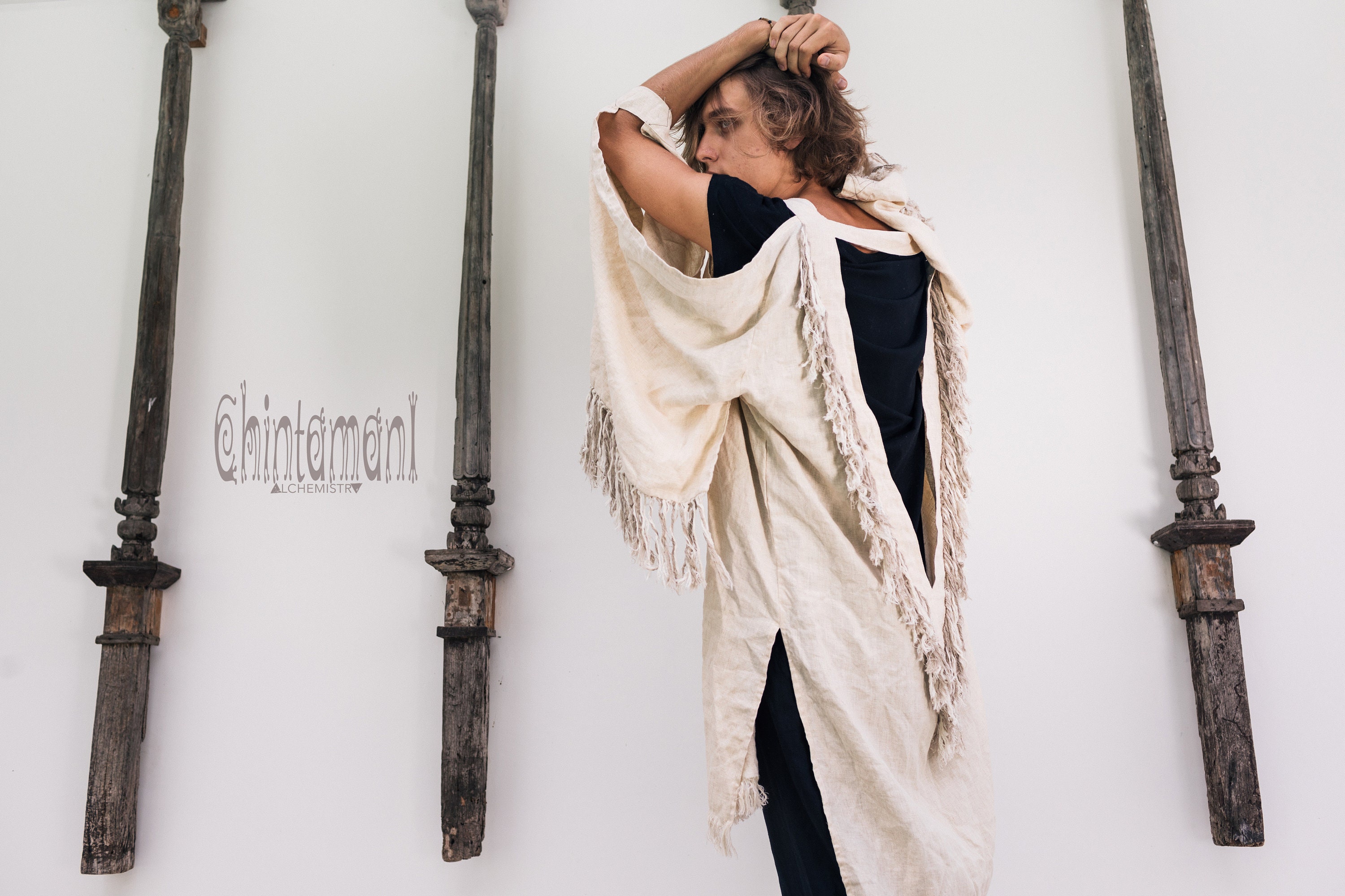 Mens Linen Kimono Robe Boho Clothing Bohemian Robe Fringe | Etsy