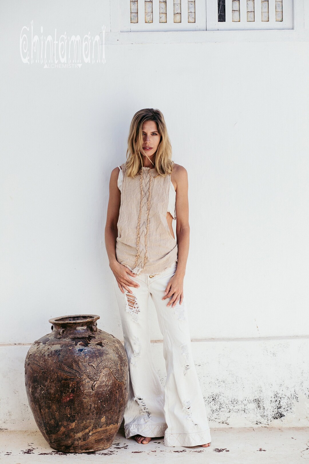 Boho Tank Top Women ∆ Open Sides Raw Cotton Top ∆ Yoga Bohemian Shirt ∆ ...