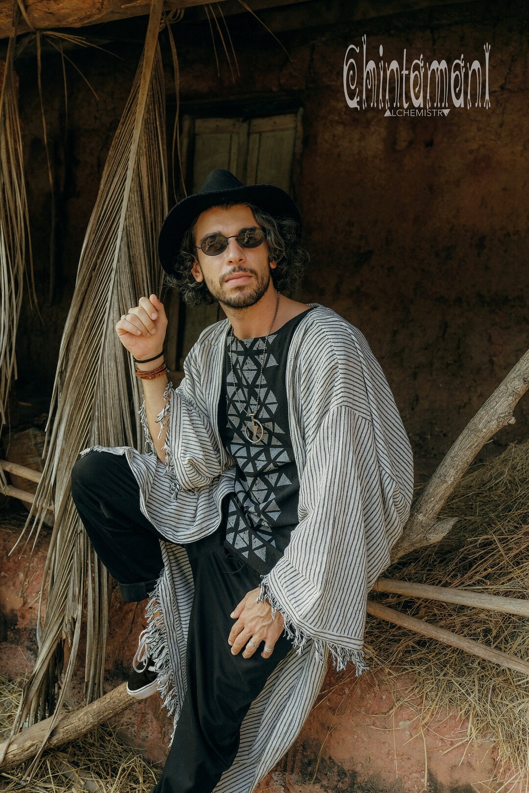 Men Kimono Robe Boho Clothing Wide Sleeve Bohemian Kimono Cardigan ...