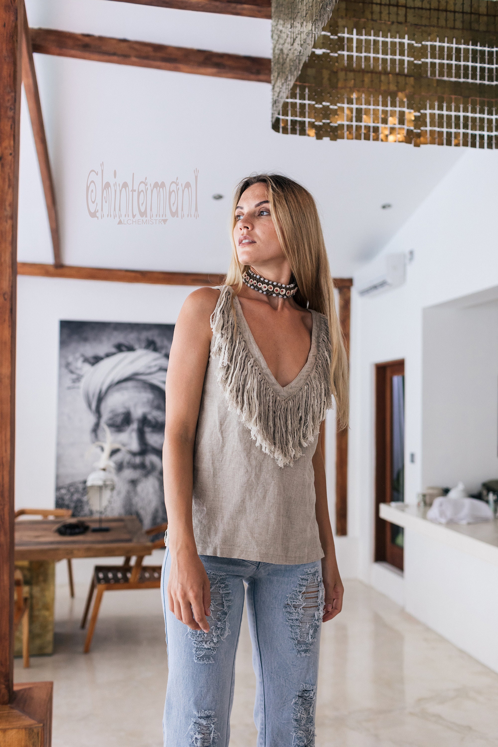 Fringe Bohemian Top Linen Boho Clothing Women Organic Tank | Etsy