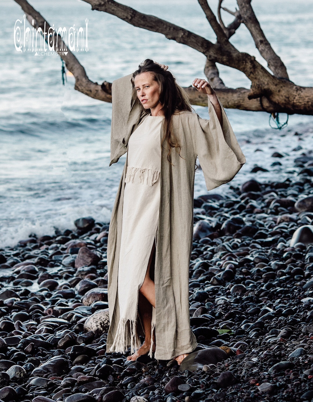 Boho Linen Kimono Dress Organic Clothing Linen Kaftan Dress Kimono Robe ...