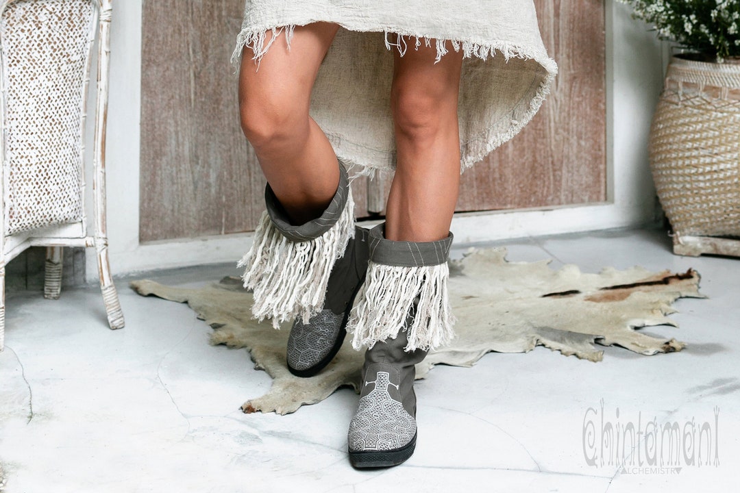 Fringe Boho Boots ∆ Vegan Bohemian Shoes Women ∆ Hippie Clothes Cotton ...