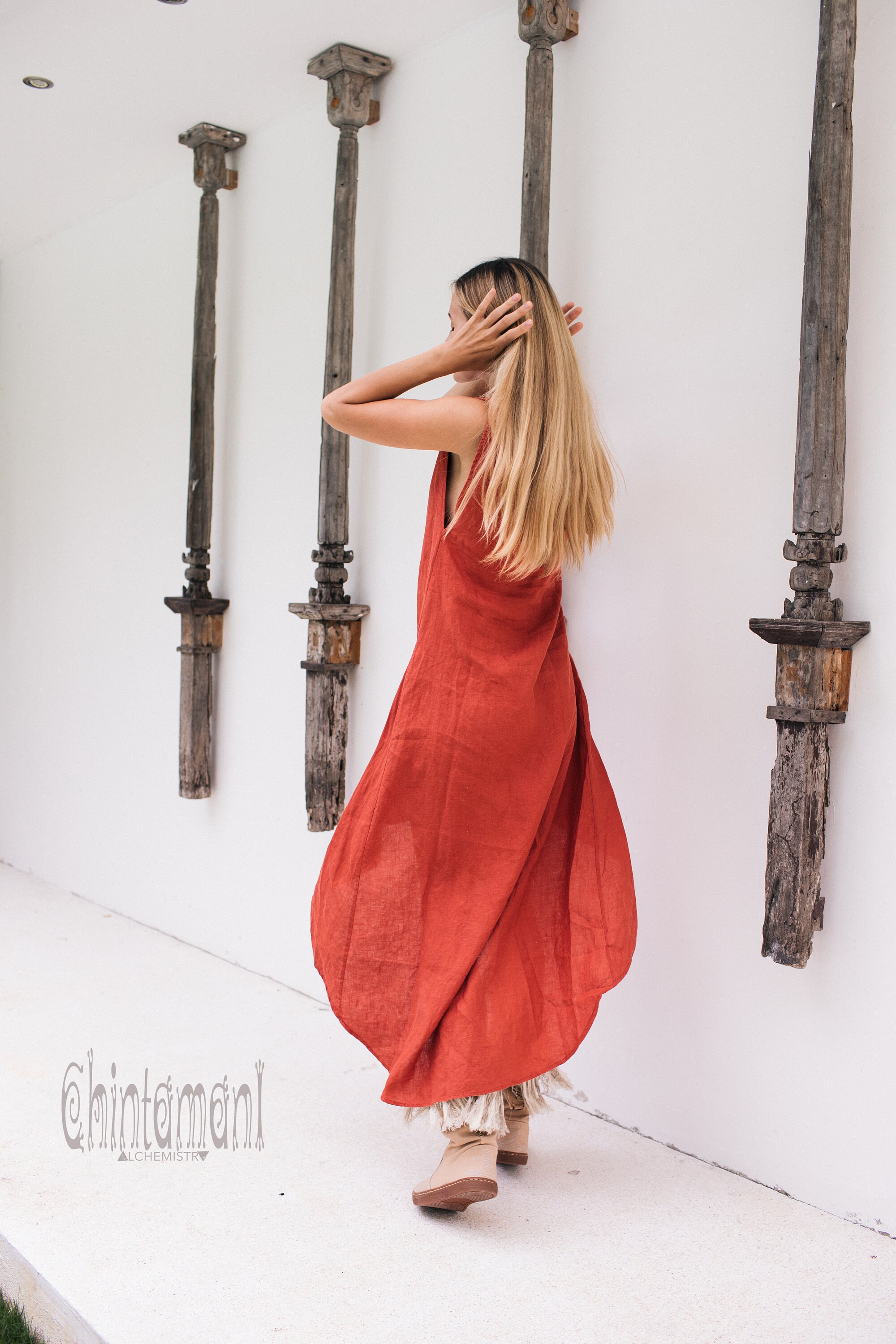 Backless Linen Dress Goddess Organic Dress Linen Clothing | Etsy
