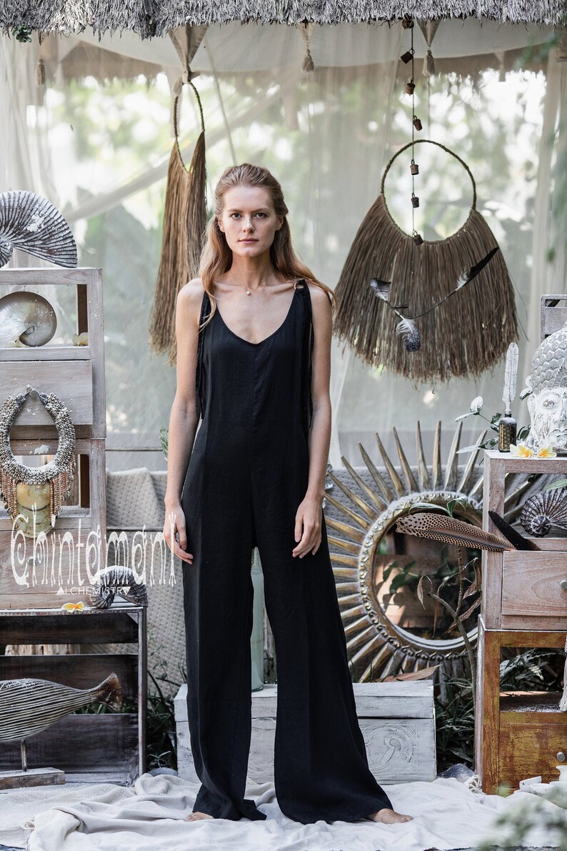 Black Linen Jumpsuit Women Overalls Organic Clothing - Etsy