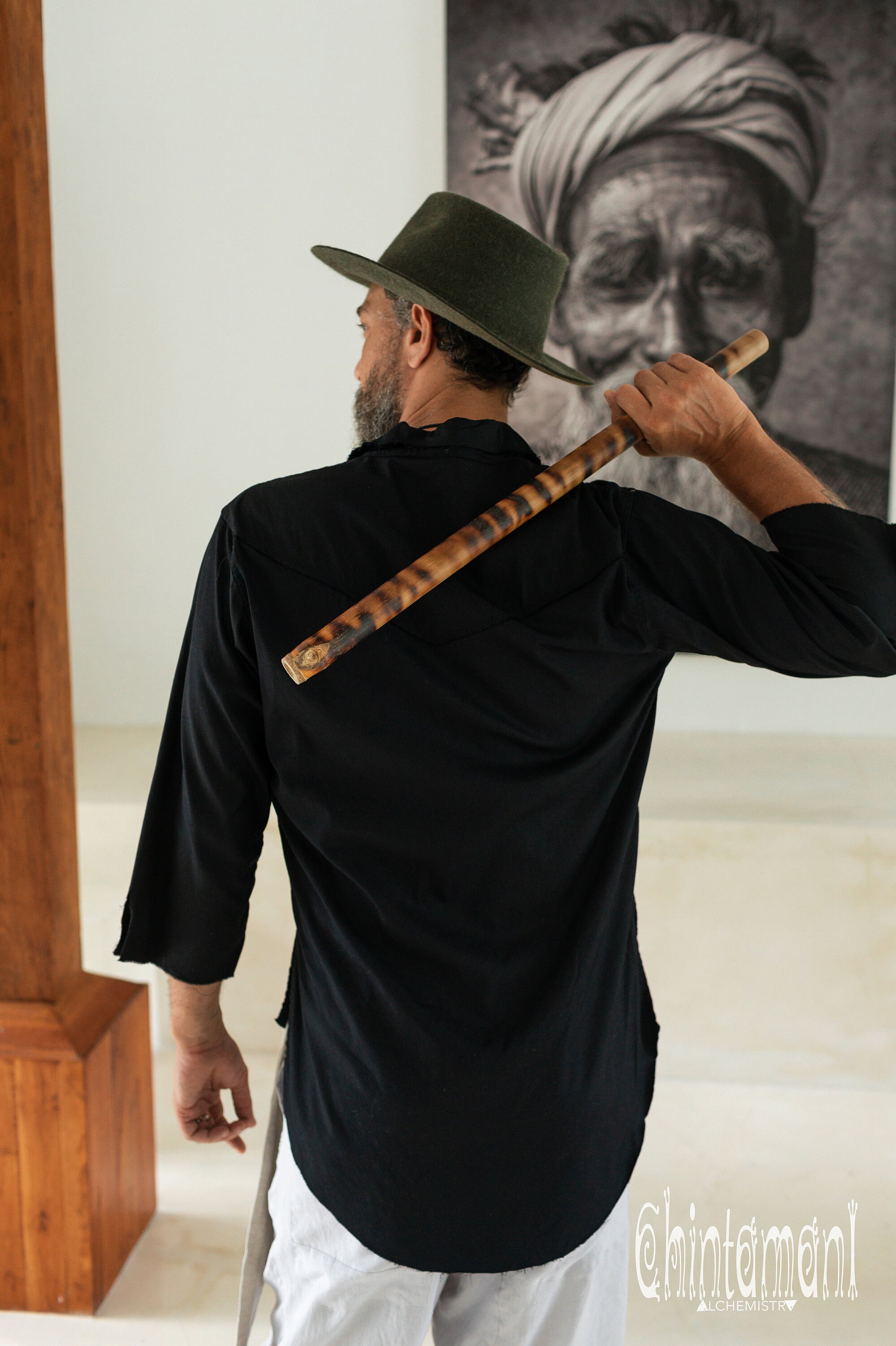 Black Button Down Shirt Men Boho Clothing Bamboo Top 3/4 | Etsy