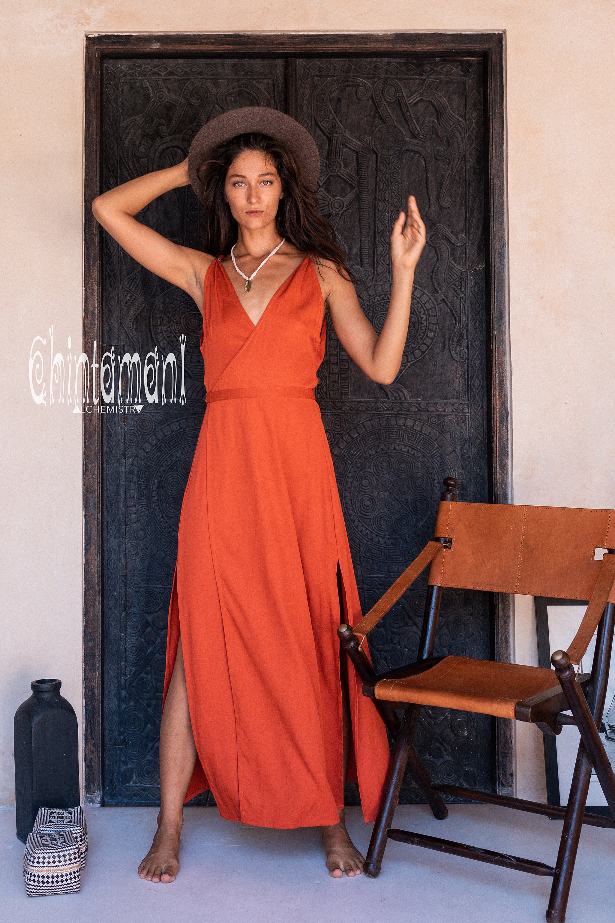 Red Backless Wrap Dress Maxi Dresses Women Bamboo Goddess | Etsy