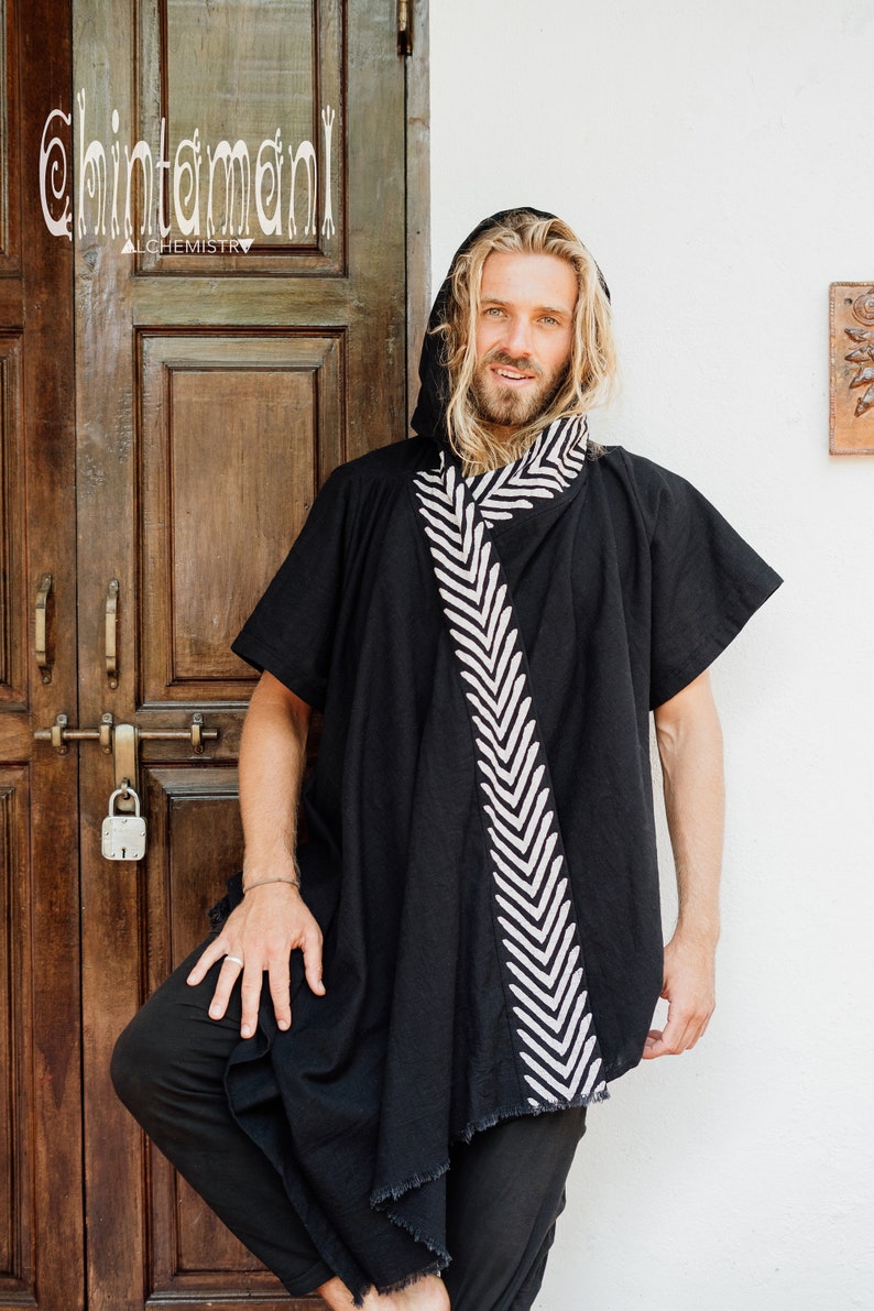 Black Hooded Shirt Organic Cotton Top Long Tunic Men - Etsy