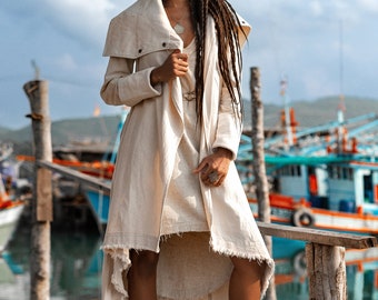 Asymmetric Bohemian Coat ∆ Canvas Trench Coat Women ∆ Maxi Asymmetric Bohemian Coat ∆ Canvas Trench Coat Women ∆ Maxi