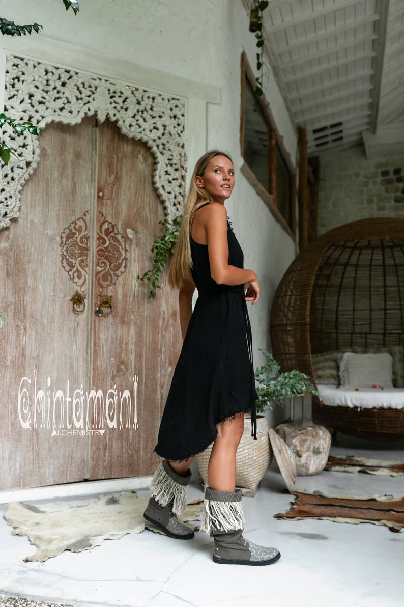Bohemian Linen Dress Short Midi Dress Goa Ibiza Tank Dress | Etsy