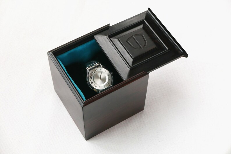 Custom 3.5 Genuine Black Ebony Wood Cube Watch Box With - Etsy