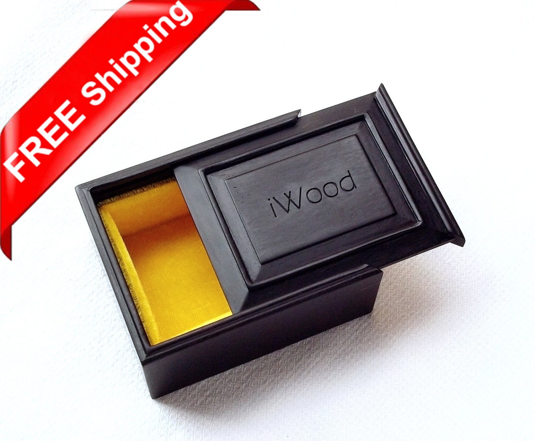 3.5" Black Ebony Storage Box With Sliding Lid and Personalized Laser ...