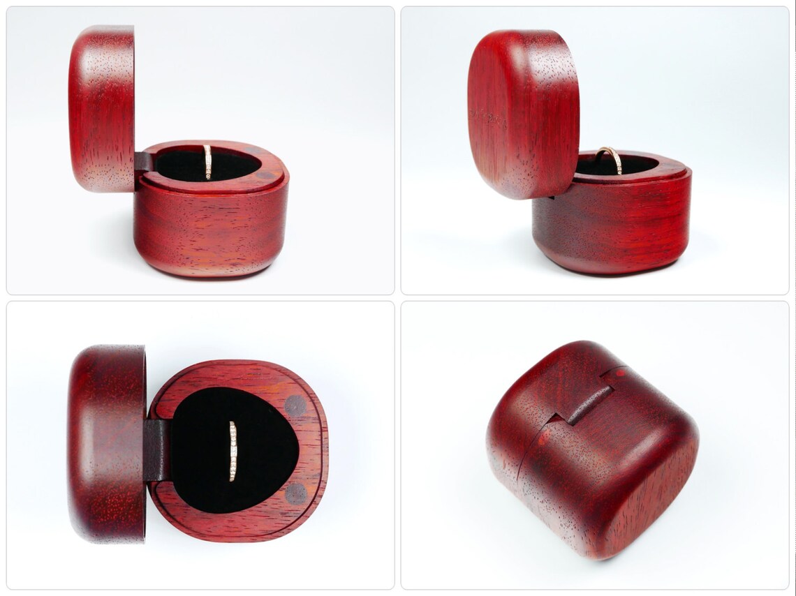 Custom Red Rosewood Ring Box, Laser Engraved, Handmade Wedding Ring ...