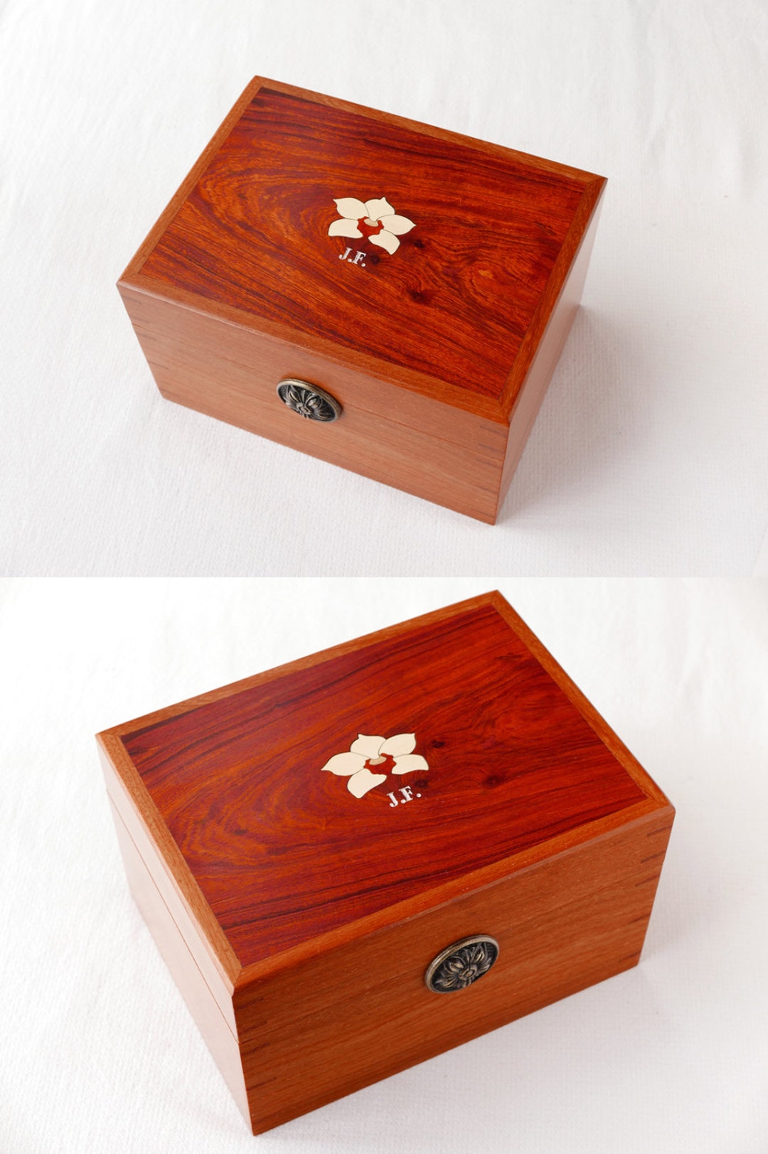 Handmade Pau Rosa Wood Keepsake Box, Orchid Marquetry, Laser Etched ...