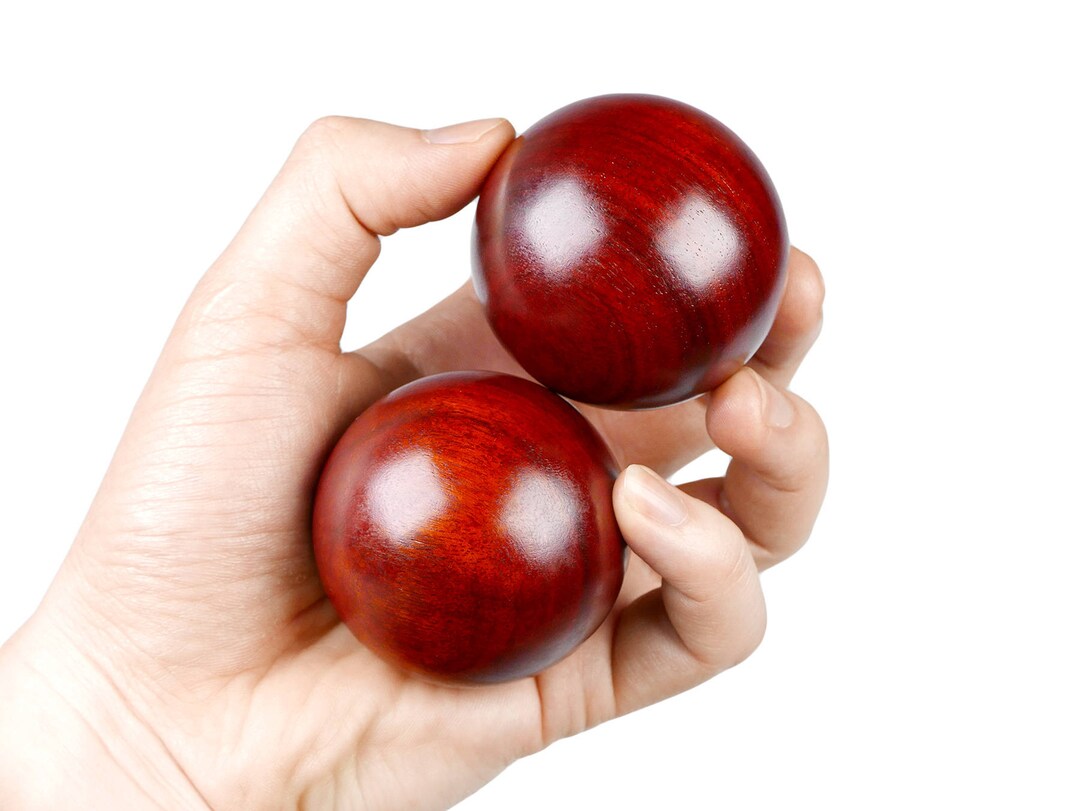 2 Solid Red African Padouk Hand Exercise Balls, Wood Balls, Hand ...