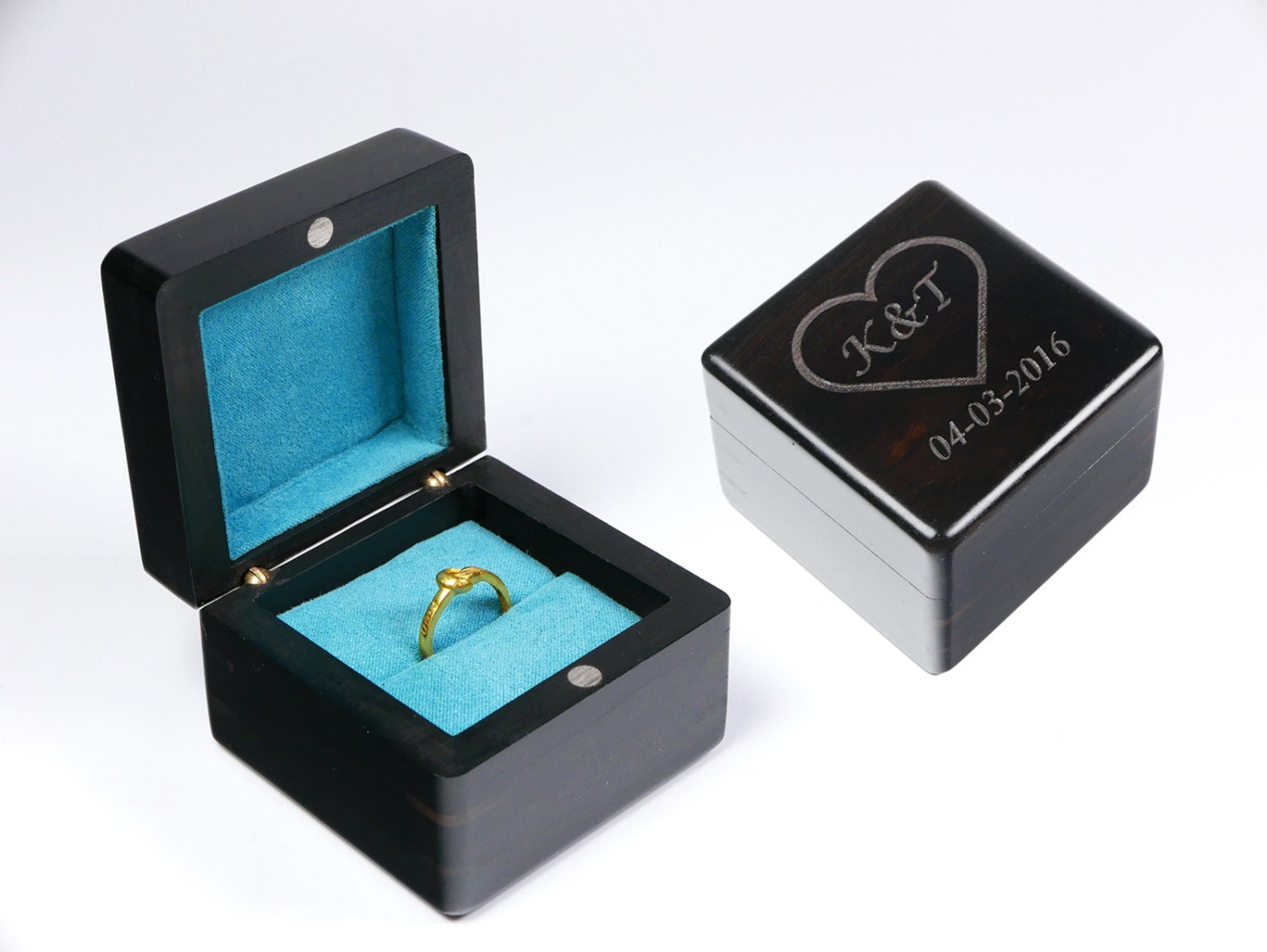 Custom Ebony Ring Box, Personalized Laser Engraved Logo, Brass Hinges ...
