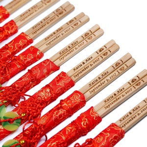 100 Pairs Bamboo Chopsticks With Custom Laser Engraving and Red ...