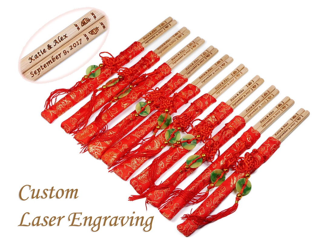 100 Pairs Bamboo Chopsticks With Custom Laser Engraving and Red ...