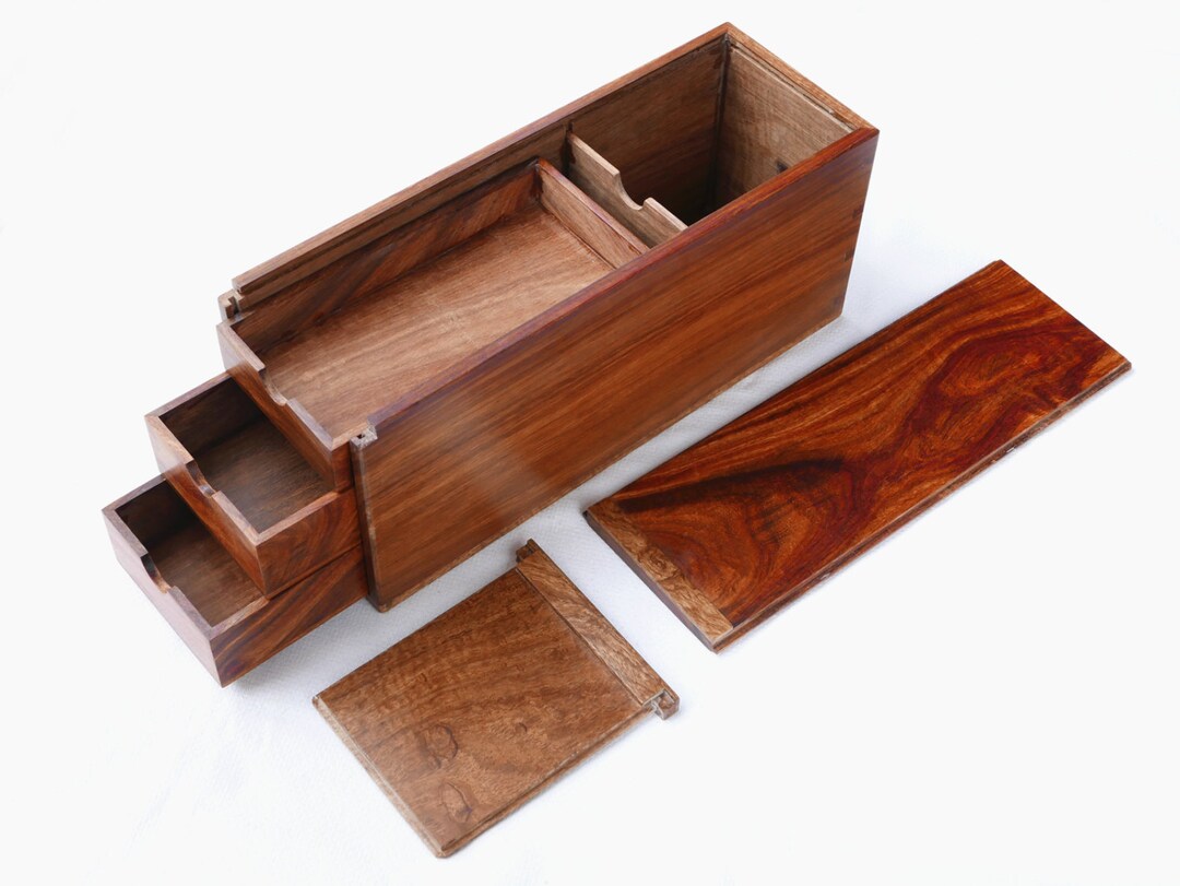 Custom 12"x 5" Premium African Rosewood Drawers Set Box With ...