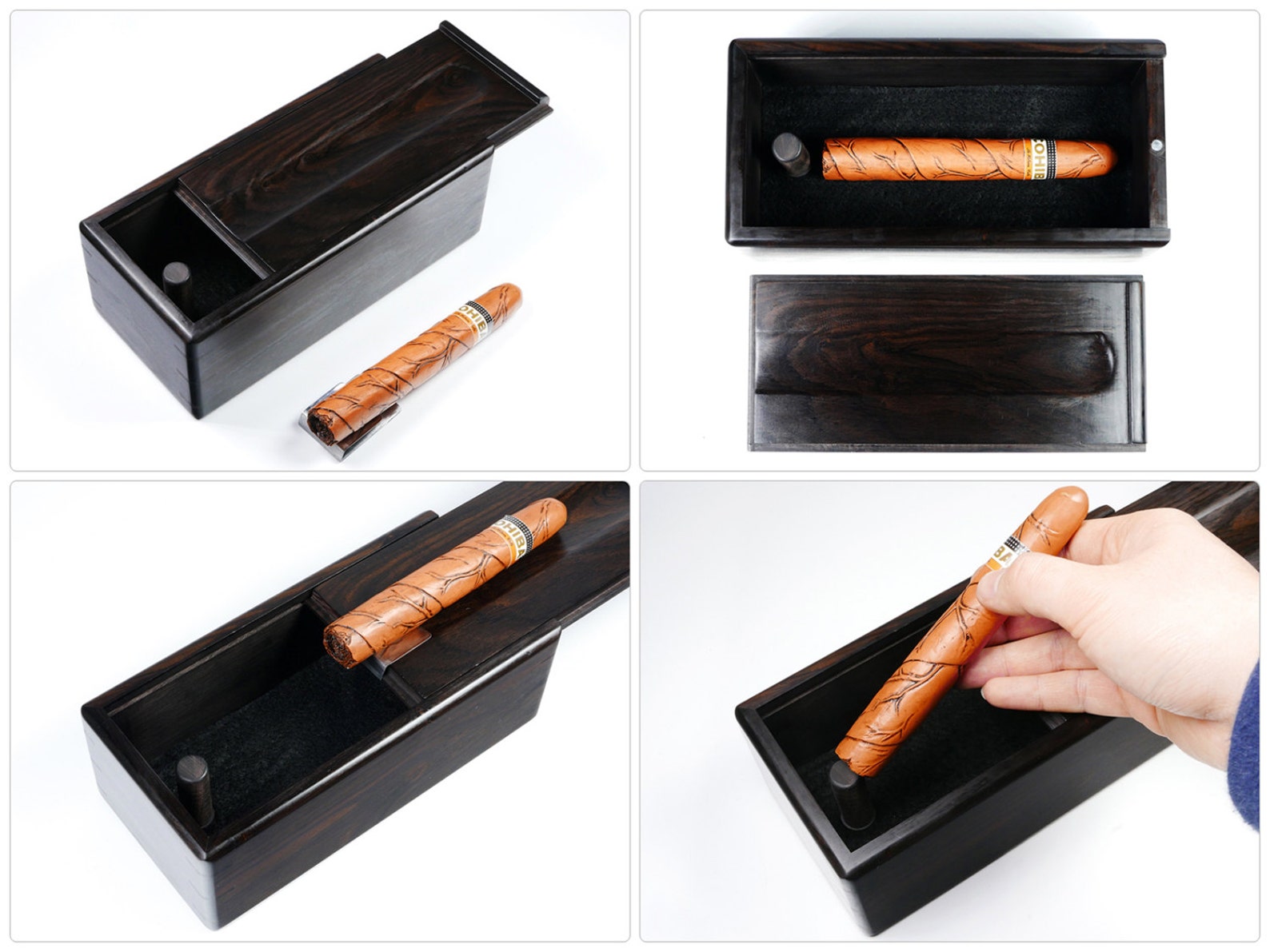 Custom 8" Ebony Wood Cigar Ashtray Case With Sliding Lid and Ash Stump ...