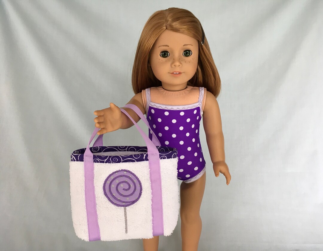 18 Inch Doll Bathing Suit Set: Polka Dot Swimsuit, Lollipop Beach Bag ...