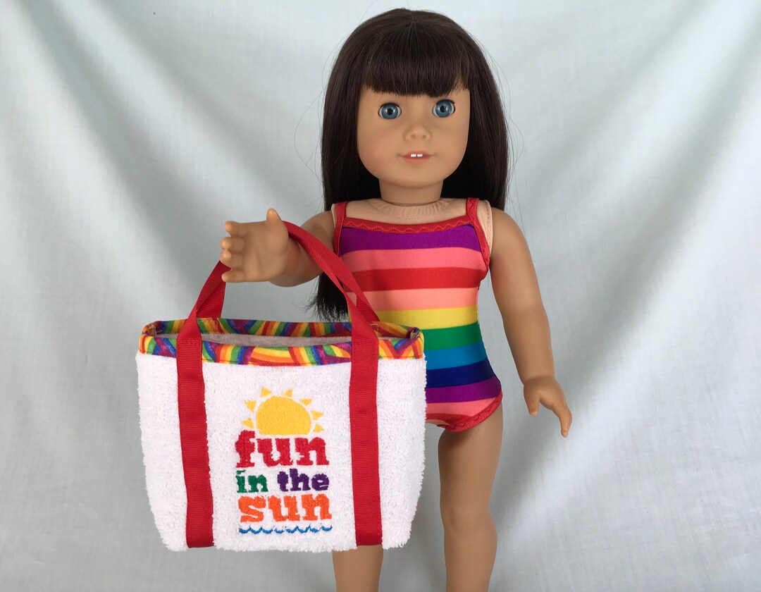 Doll Rainbow Stripe Bathing Suit and Fun in the Sun Beach Bag for 18 ...
