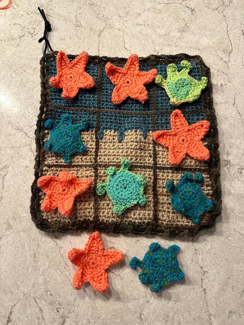Tic Tac Toe Sea Theme Crocheted With Starfish and Turtle Playing Pieces. Take Along. - Etsy