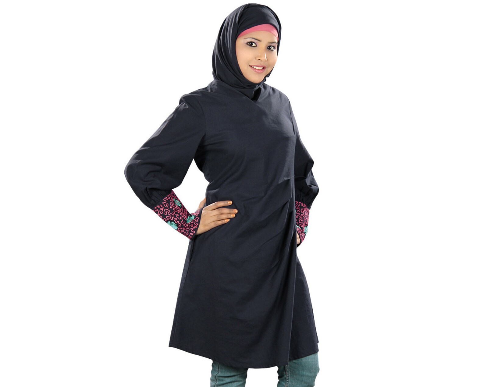 MyBatua mujeres musulmanas, elegante túnica de algodón azul marino ...