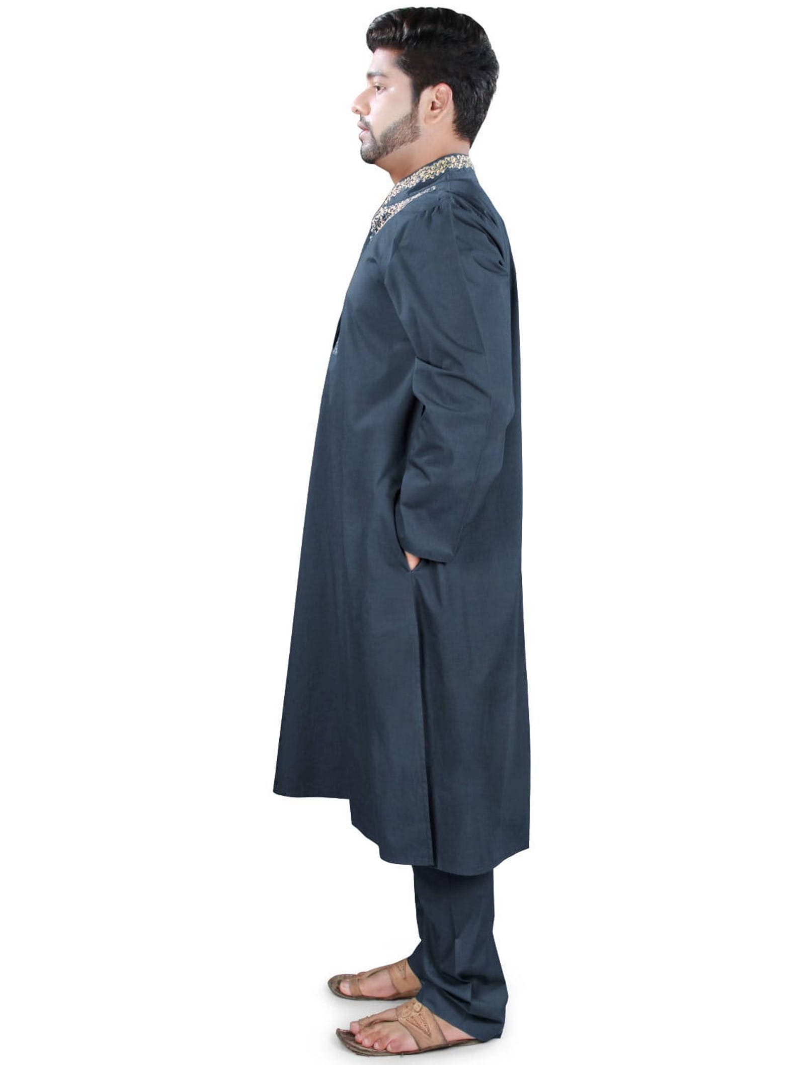 Mybatua Islamic Men Graceful Embroidered Navy Blue Cotton Kurta Pajama ...