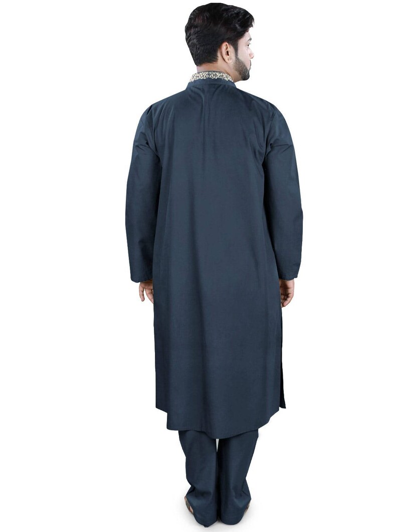 Mybatua Islamic Men Graceful Embroidered Navy Blue Cotton Kurta Pajama ...