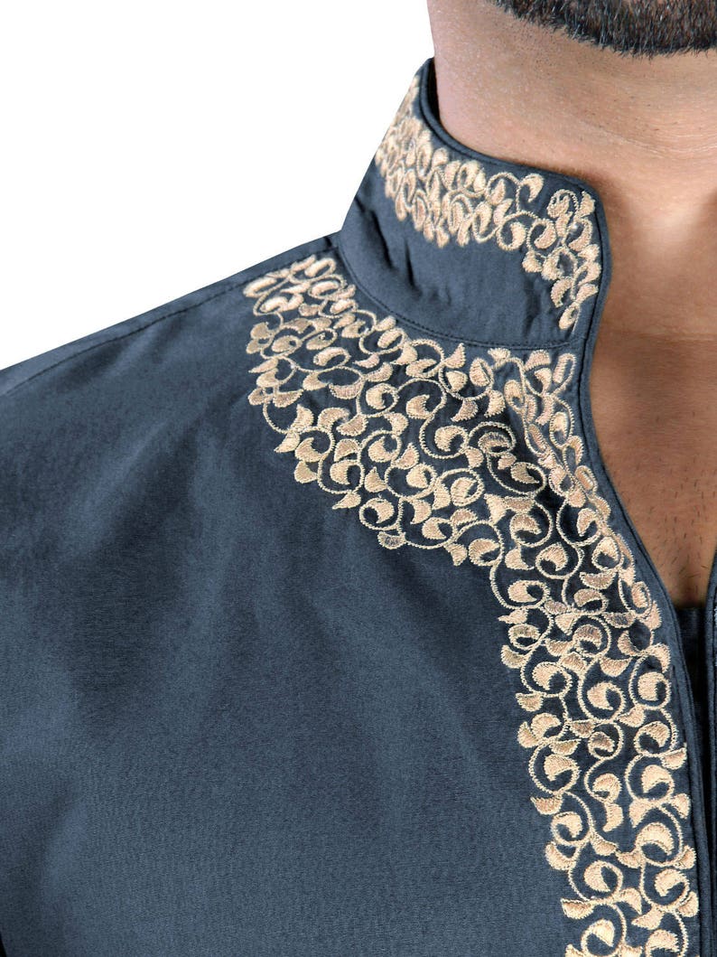 Mybatua Islamic Men Graceful Embroidered Navy Blue Cotton Kurta Pajama ...