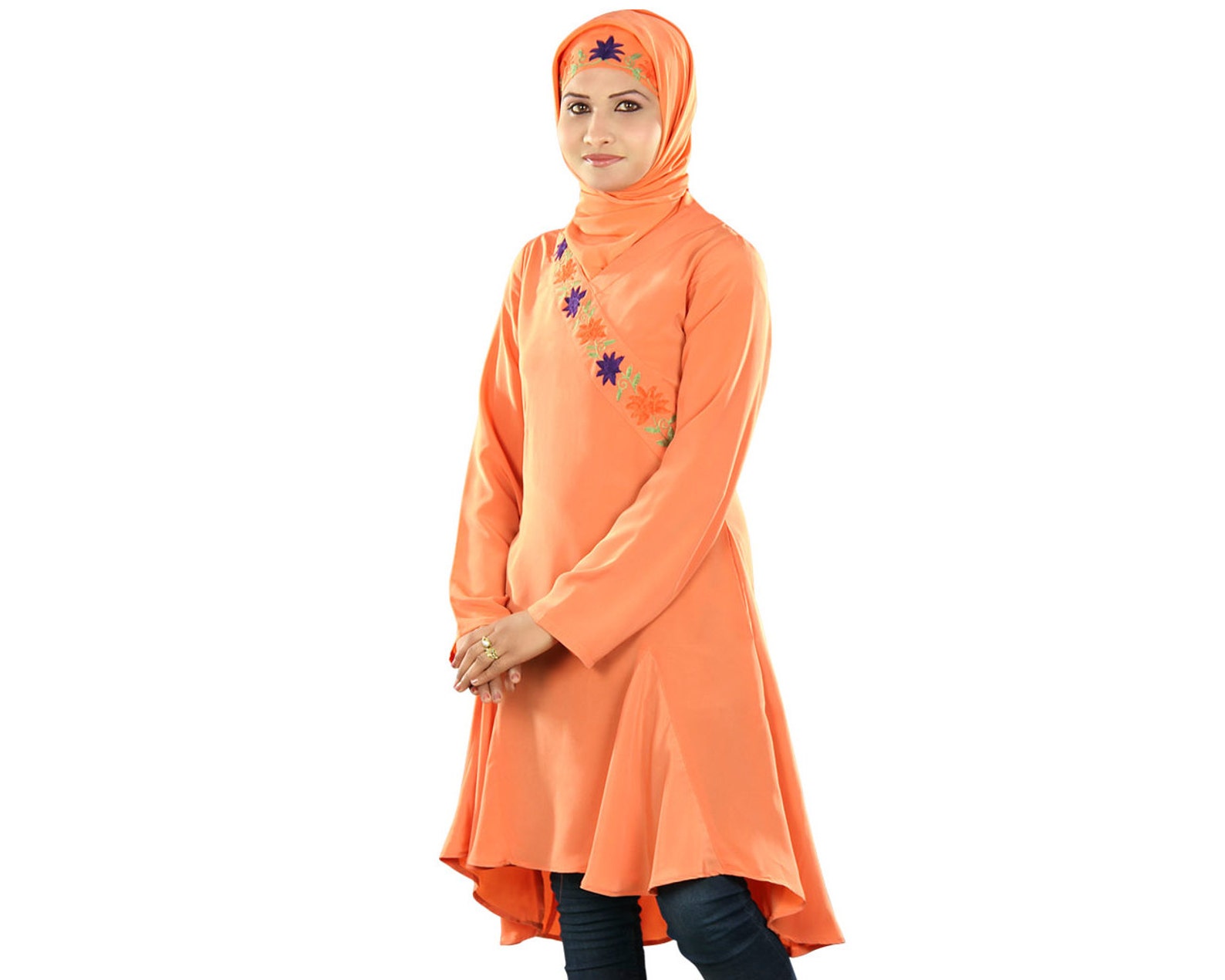 Orange Embroidered Muslim Tunic Top With Hijab, We Cover All Duties - Etsy