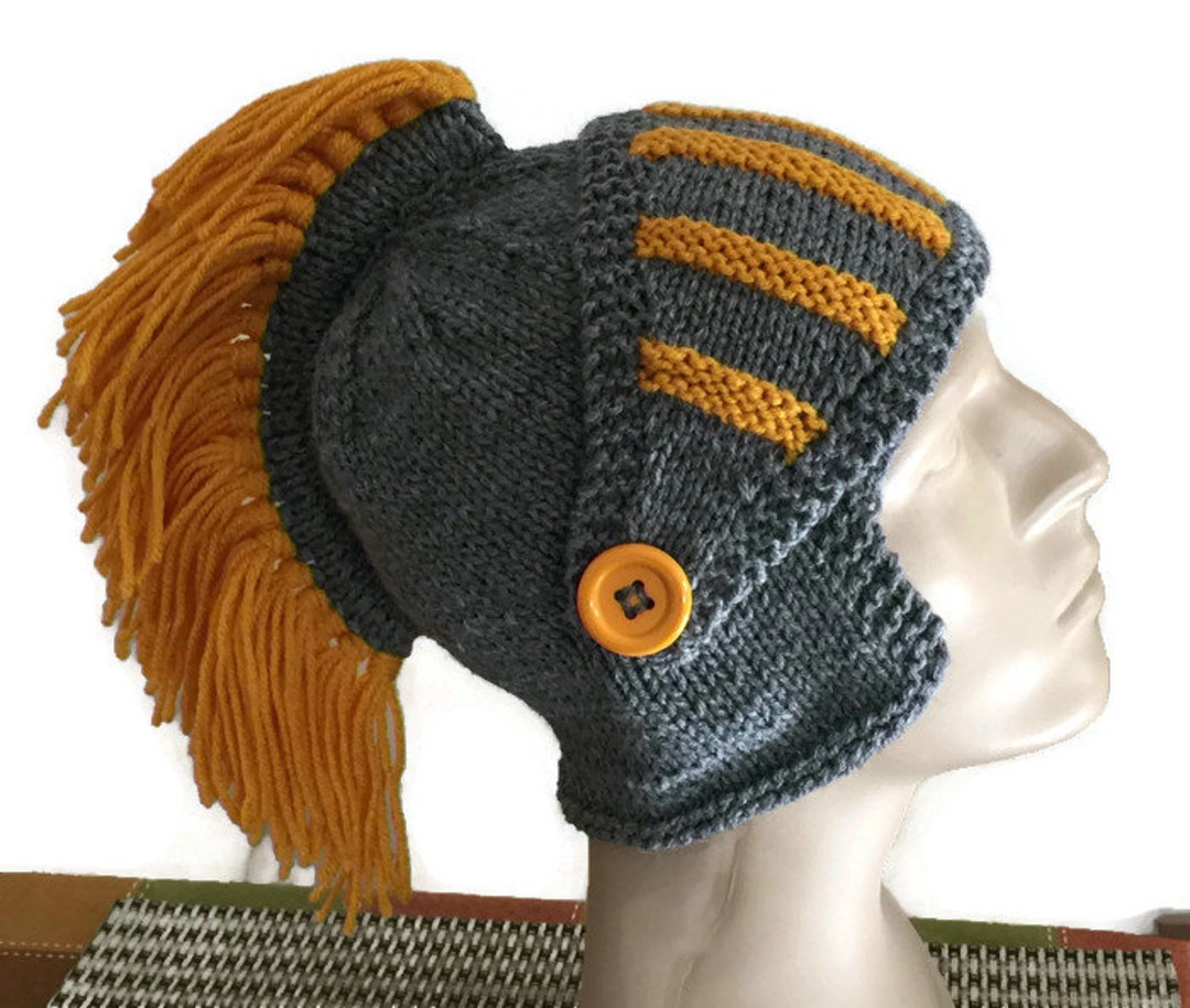 Knight Hat With Fringe Blade, Knitted Sir Knight Hat, Acrylic, Helmet ...
