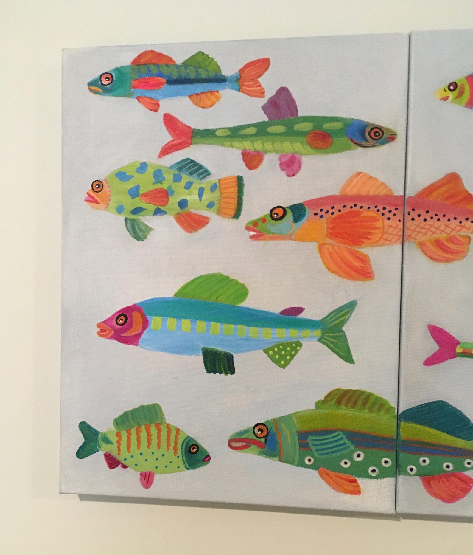 Original Painting Catch of the Day 20 Whimsical Fish Across 3 Canvases ...