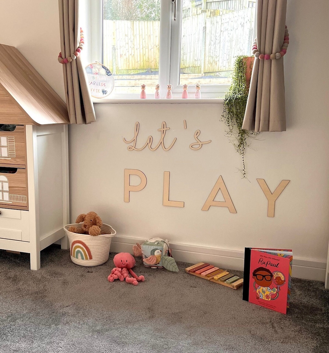 Let's PLAY Nursery Sign - Nursery Decor - Play Room Sign - Wooden Name ...