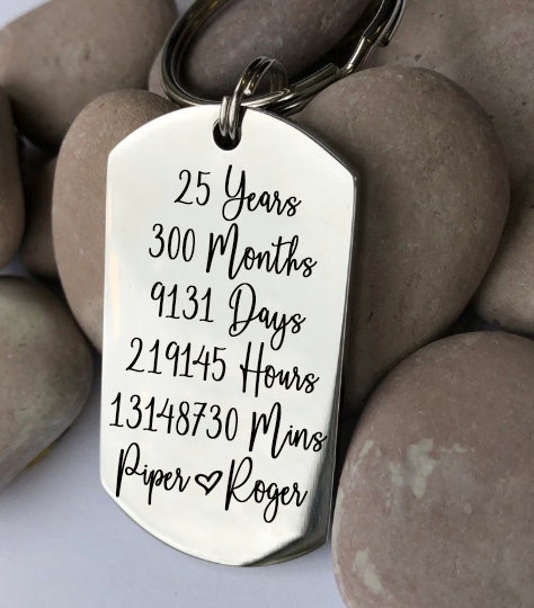 25 Year Anniversary Gift Idea Stainless Steel Keyring Engraved Present ...