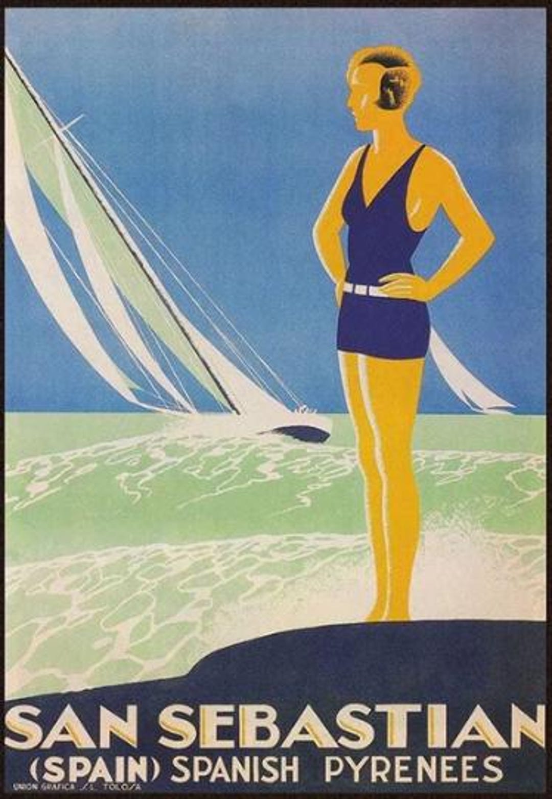 San Sebastian Spain Print, Spain Wall Art, Vintage Wall Art, Beach Wall ...