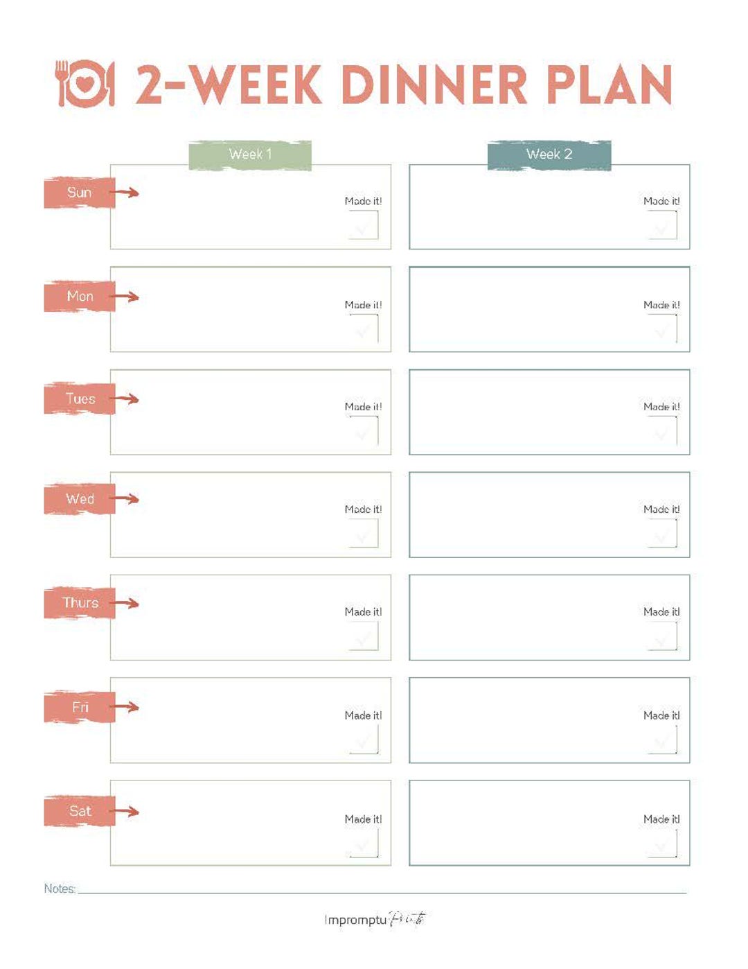 2-week Dinner Meal Planner - Printable Digital Download - Etsy