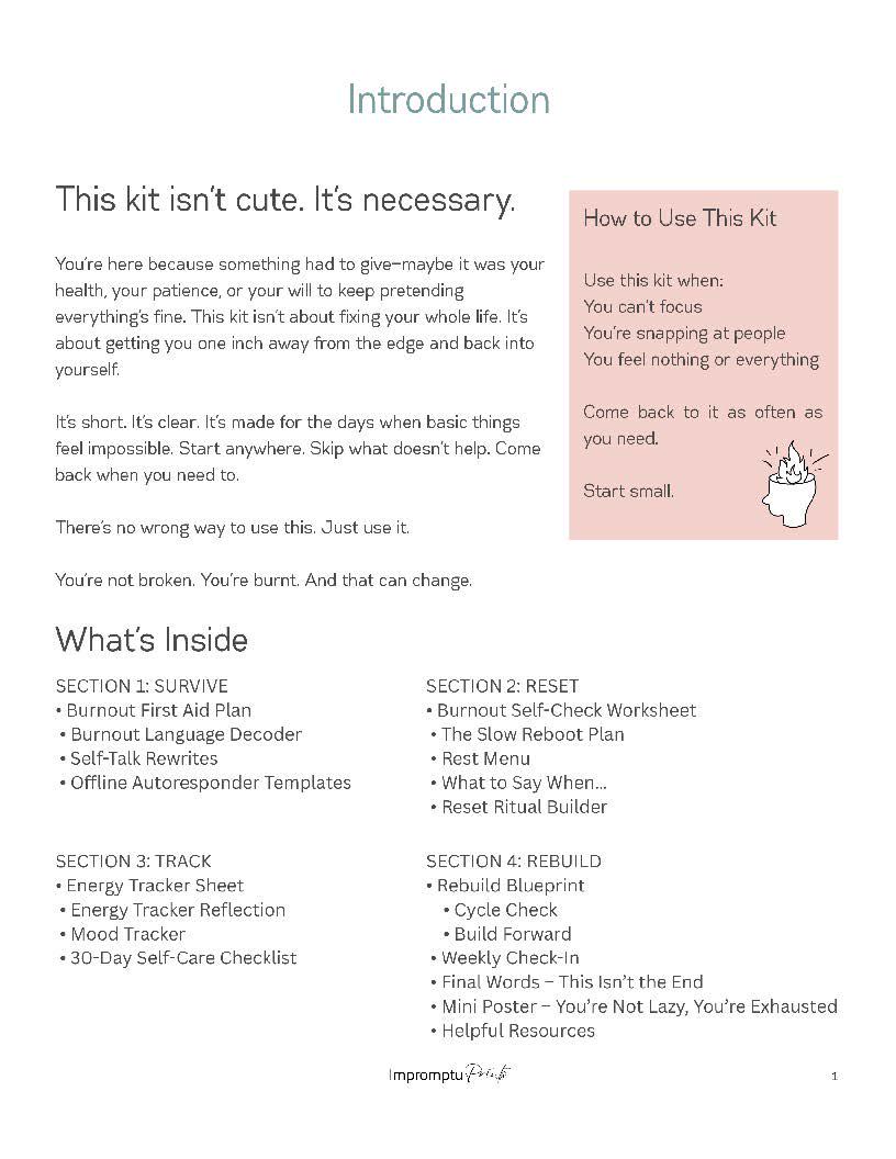 Burnout Recovery Kit Printable - Etsy