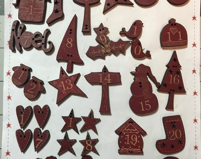 Barn Red Advent Calendar Buttons From the Bee Company. - Etsy