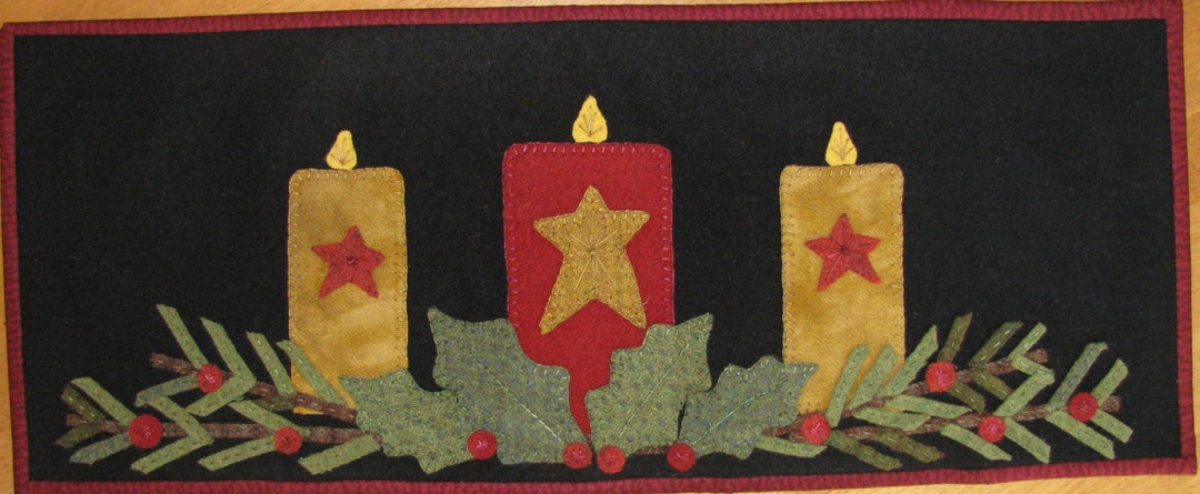 Holiday Glow Wool Applique Pattern for Wall Hanging of Table Mat ...