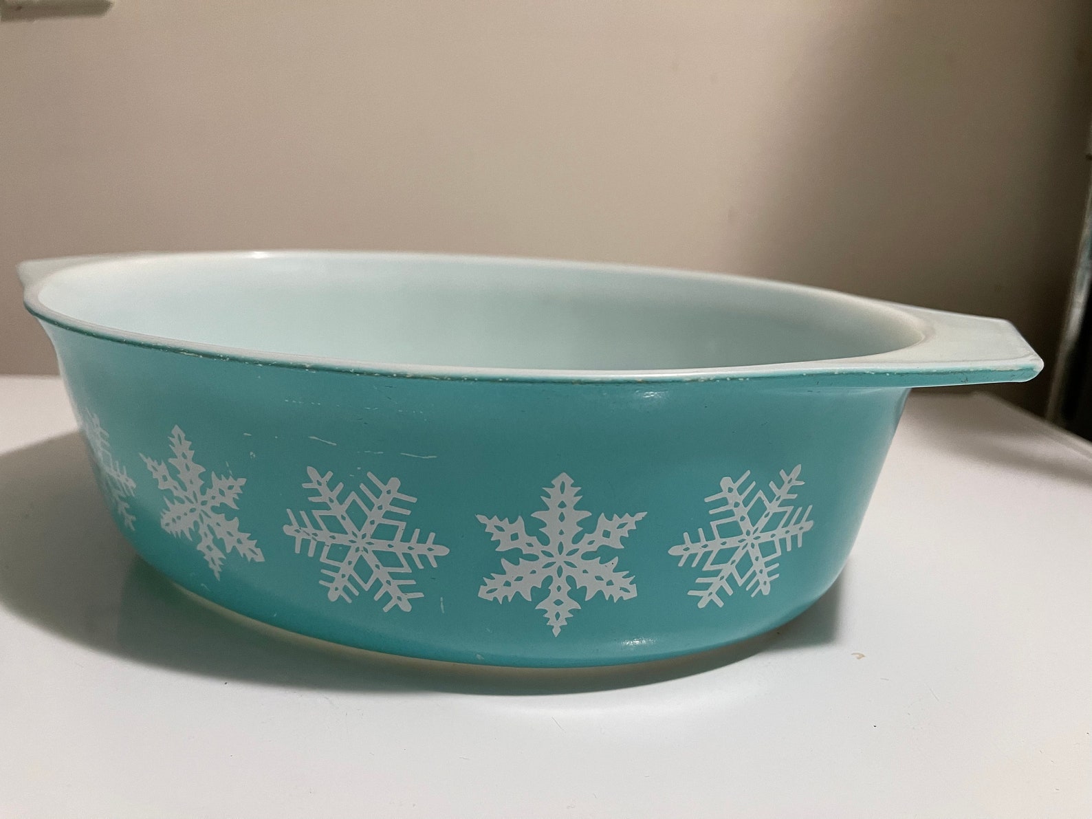 Vintage Pyrex 1960s white blue snowflake oval pan 45 2 1/2 | Etsy
